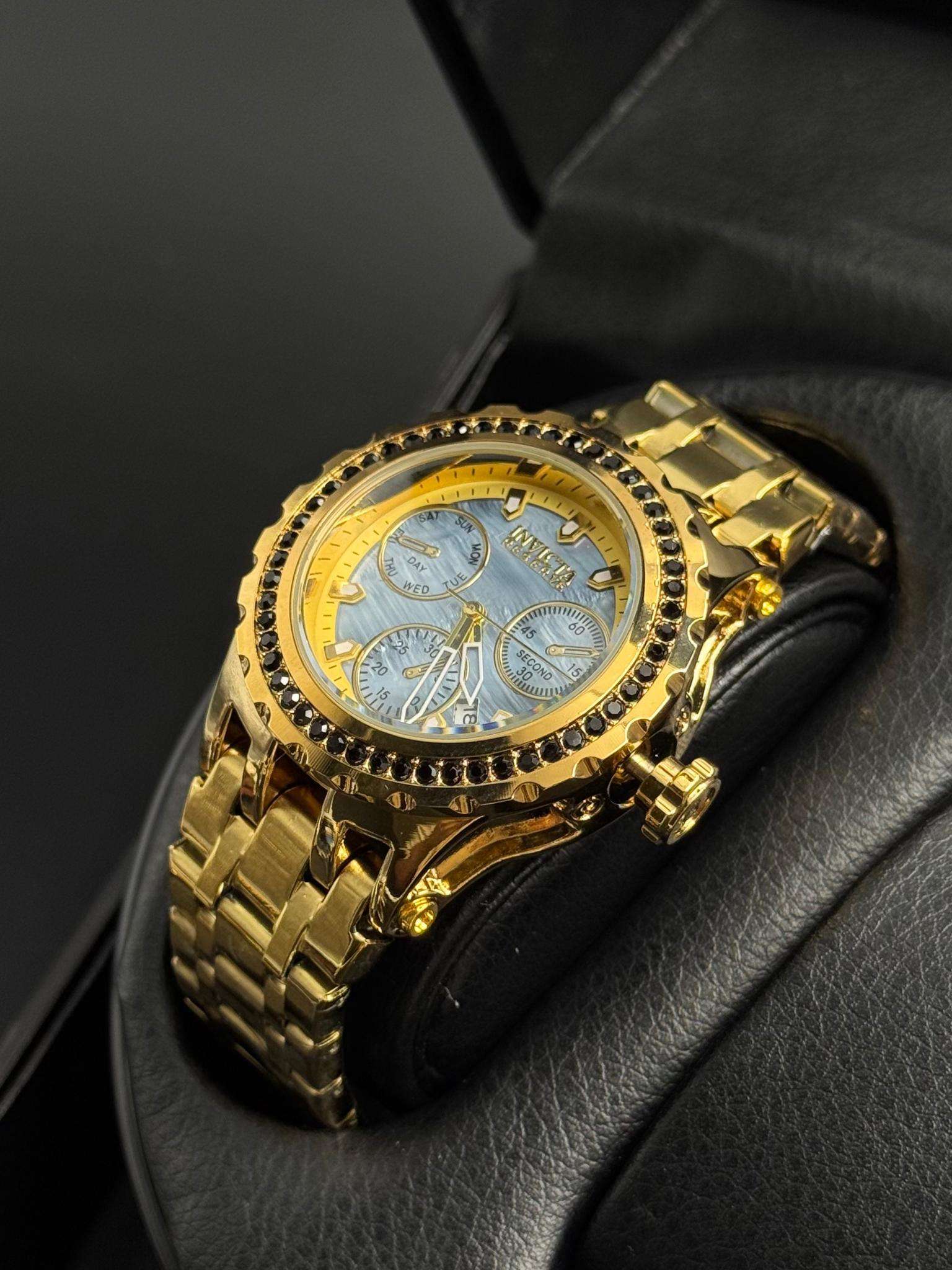 Invct Mujer Metalico Crono Dorado Tablero Azul – E-COMMERCE COLOMBIA